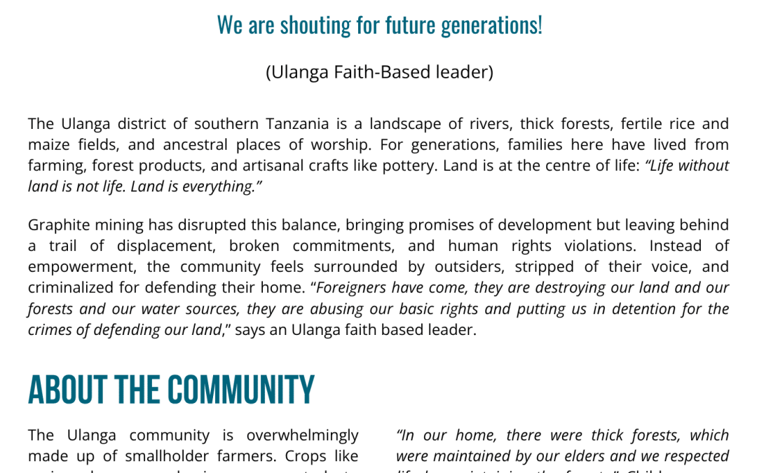 Ulanga case study cover | The Coalition for Human Rights in Development
